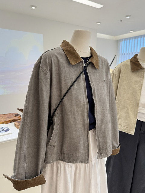 Spring and Autumn New American retro old loose lazy water lapel Detroit ...