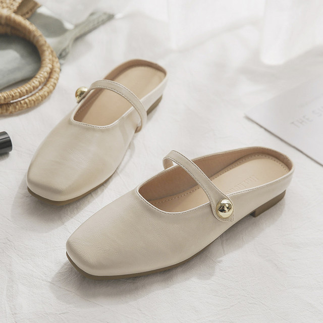Sheepskin version~Flat-bottomed French style heelless lazy one-on-one ...