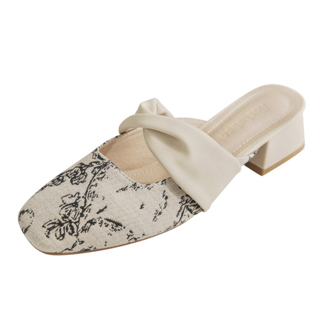 Sheepskin version ~ Heelless lazy shoes French thick heel Baotou half ...