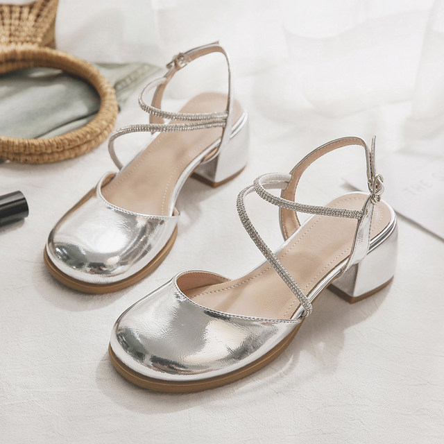 Sheepskin version~French style beautiful silver toe-cap sandals for ...