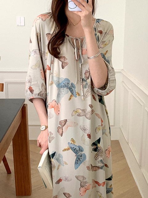 Cotton silk nightgown for women in summer thin cotton pajamas cool ...