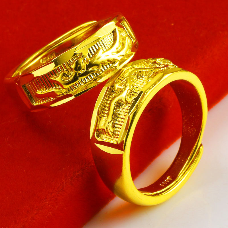 9999 Pure Gold Dragon And Phoenix Ring - 24K Gold Couple Jewelry ...