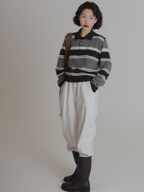Ivy yang all wool POLO collision colored striped sweaters women's ...