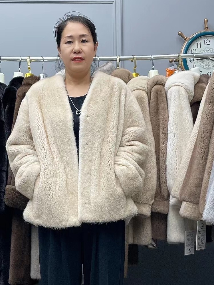 AA imported mink fur coat purple label velvet whole mink young and slim ...
