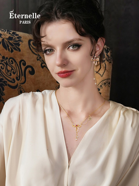 Eternelle French Eternal Original Design Bow Necklace Necklace Gas Filial Flower Clasia Frequent ...