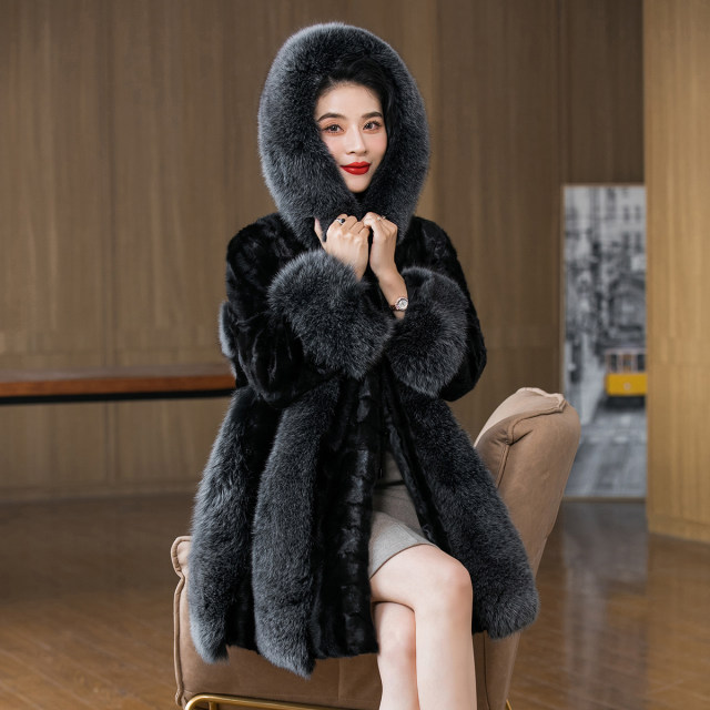 2025 new mink coat for women mink coat fox fur one-piece women hooded ...