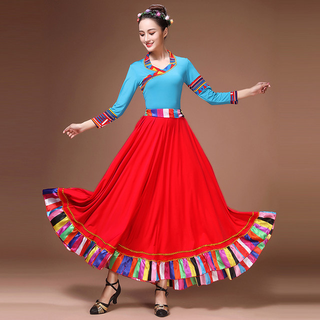 Tibetan dance practice long skirt square dance Tibetan costume dance performance costume large ...