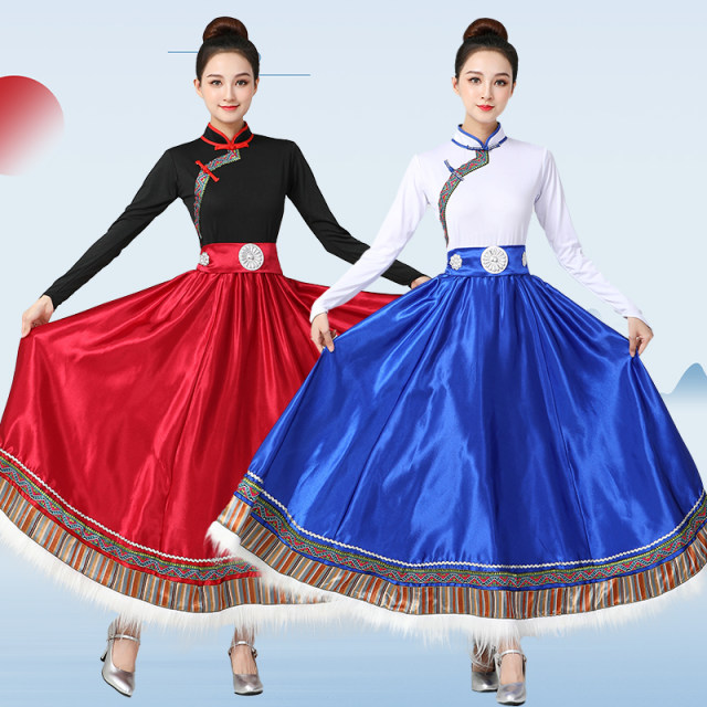 Tibetan dance performance costumes and actress one-piece tops Tibetan skirt big hem skirt ...
