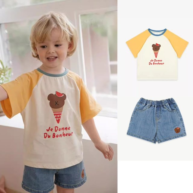 Ready in stock! Korean children's clothing ins style yellow raglan ...