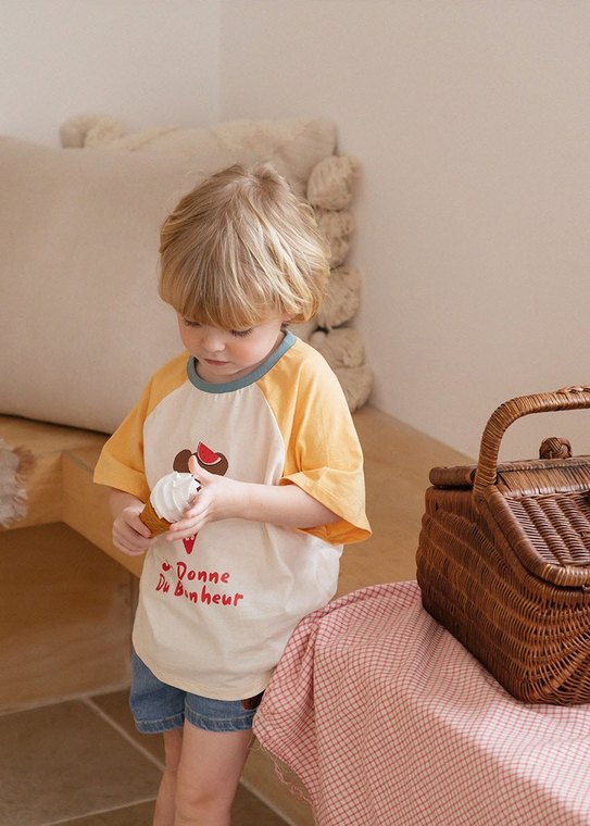 Ready in stock! Korean children's clothing ins style yellow raglan ...