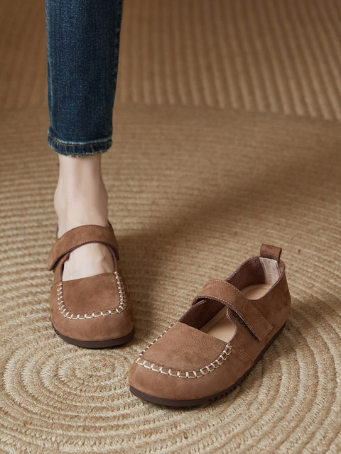 Leather Marizen Women's Single Shoes 2024 Autumn New Flat Soft Noodles ...