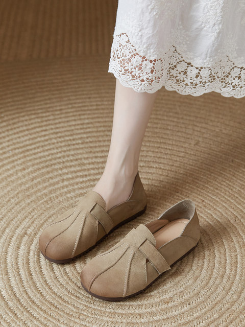 Genuine Leather Flats Women's 2024 Autum New arrival Soft Thick-Soled ...