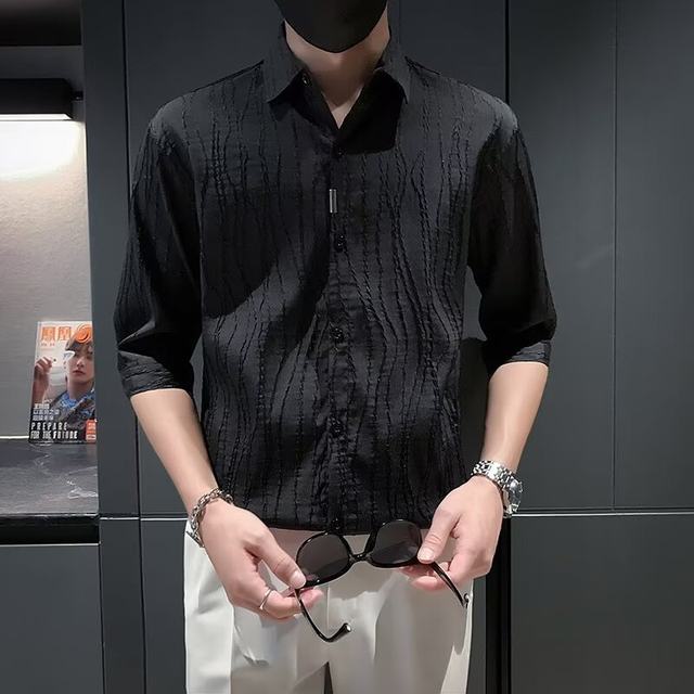 High-end solid color shirt for men's summer thin ice silk shirt for men ...