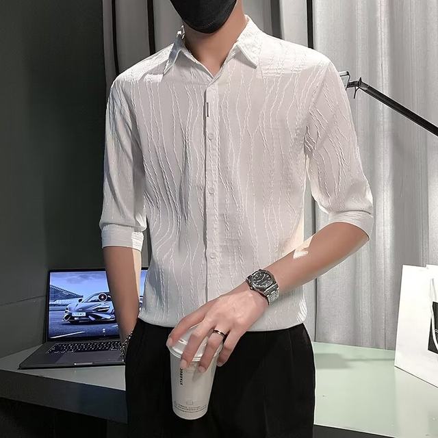 High-end solid color shirt for men's summer thin ice silk shirt for men ...