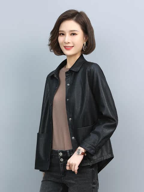 Haining sheepskin leather jacket for women short 2025 spring and autumn ...