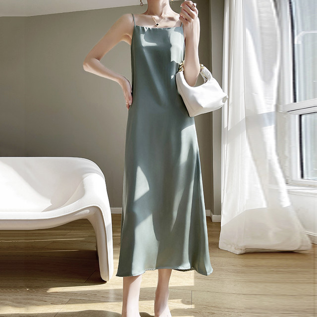 Triacetate silk sling dress women's summer loose inner long skirt ...