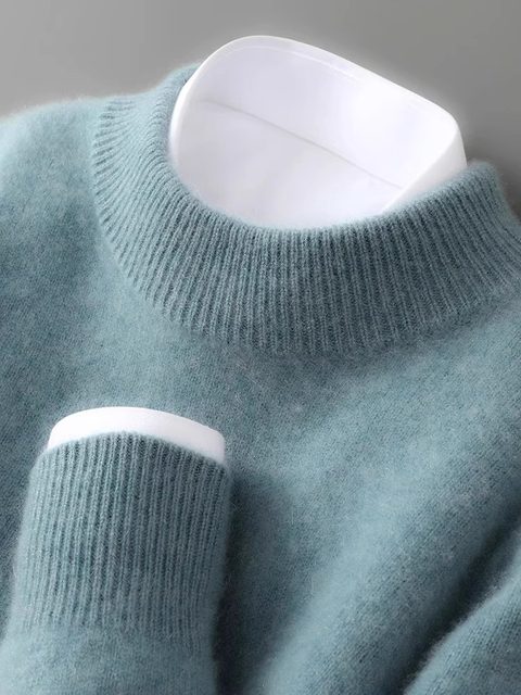 Heavy thickened 100%pure cashmere sweater 2024 Winter men's semi -tall ...