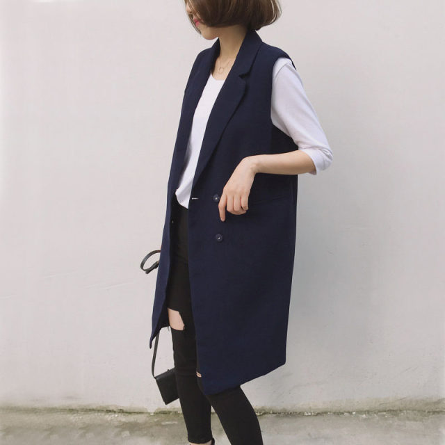 2024 Spring and Autumn Mid-Length Vest Korean Style Women's Black Slim ...