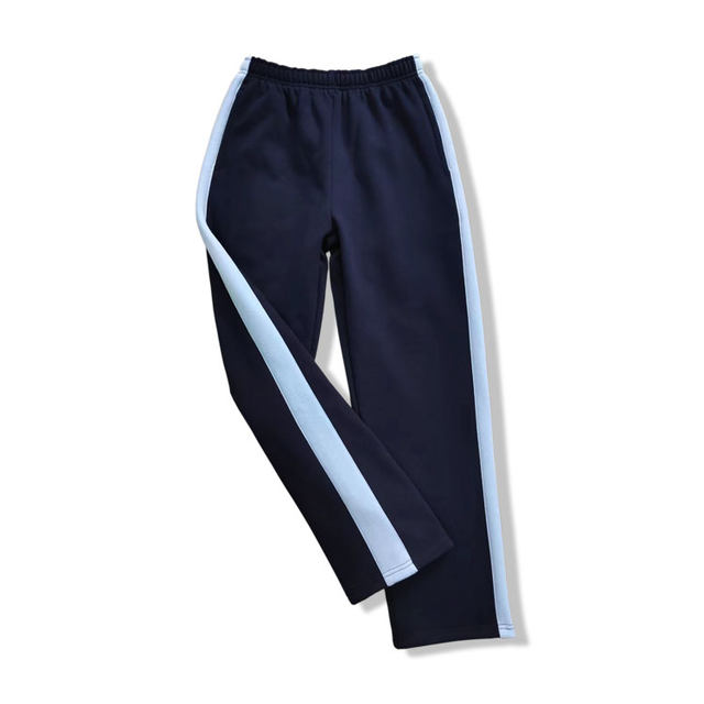 Dark blue student pants pure cotton side light sky blue stripe men and ...