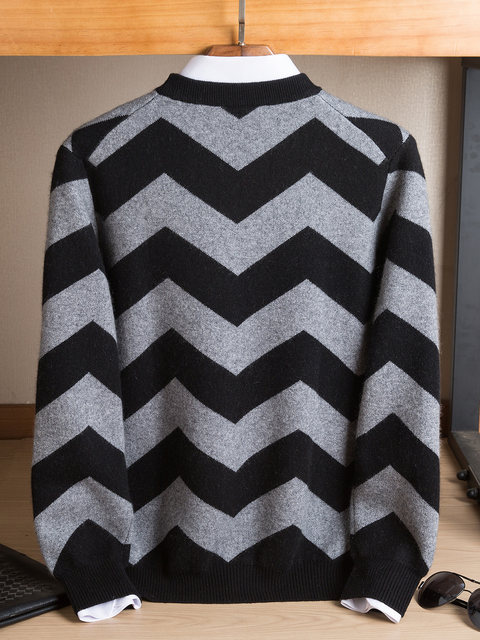 Wave pattern thickened warm cashmere sweater men 100 pure cashmere ...