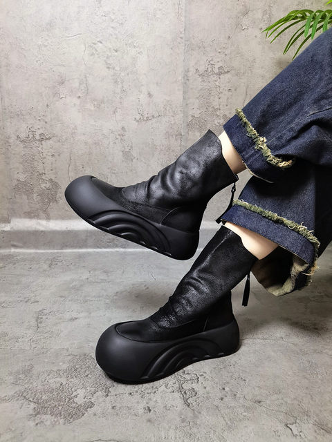 April Allure Light Luxury Handmade Thick Soled Genuine Leather Short ...