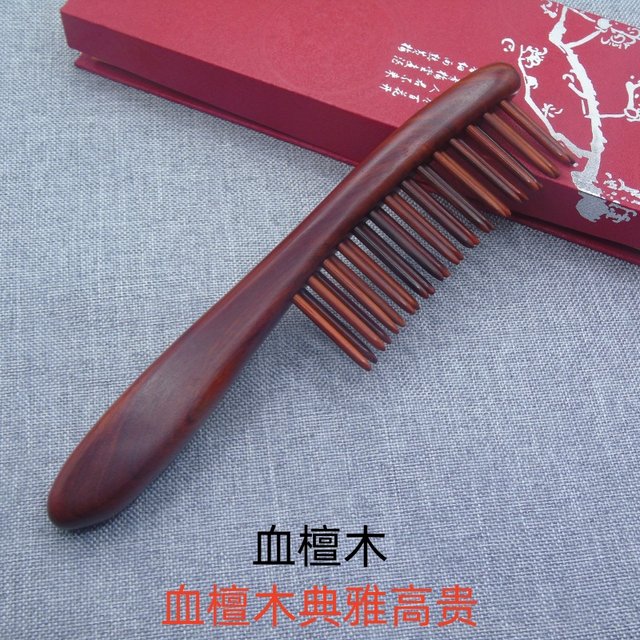 Black sandalwood comb with double rows of teeth for straight hair and ...