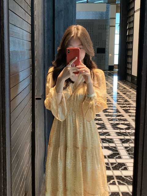 2024 Summer Korean V -neck Spring Spring Flower Dress Women's Long ...