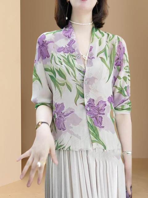 Spring and Autumn Shirt Top 2025 New Women's Shirt Silk Summer Short ...