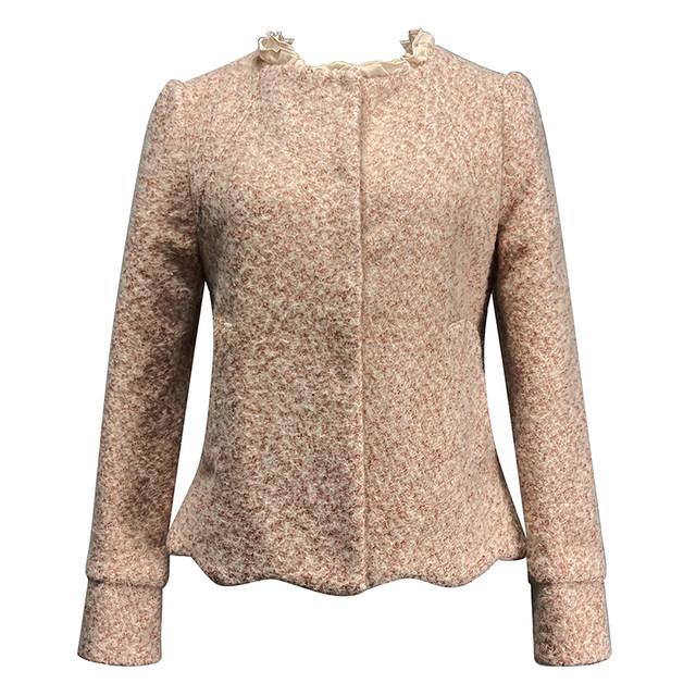 Xiaoxiangfeng pink woolen short coat for women 2024 autumn and winter ...