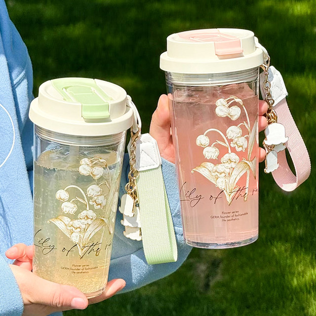 Straw water cup for girls with good looks and large capacity lily of ...