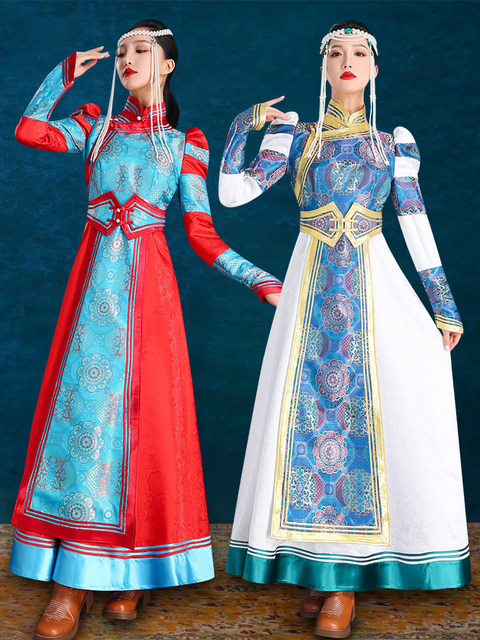 Original women's Mongolian robe spliced fashionable long dress Inner ...