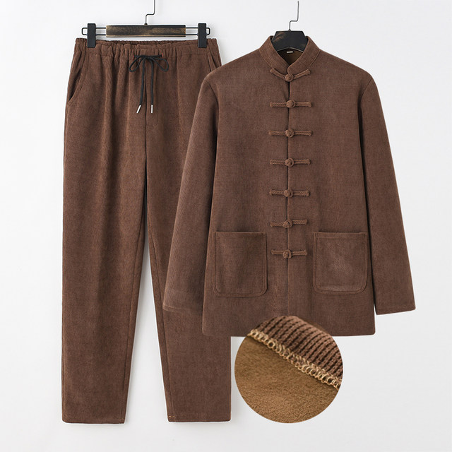 Autumn and winter Tang clothing men's plus velvet warm set Chinese ...