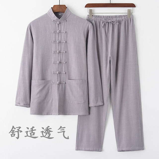 Cotton and linen Tang suit for men, Chinese retro long-sleeved suit ...