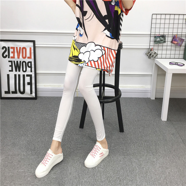 Mesh ice silk leggings, thin style, large elasticity, slimming, small ...