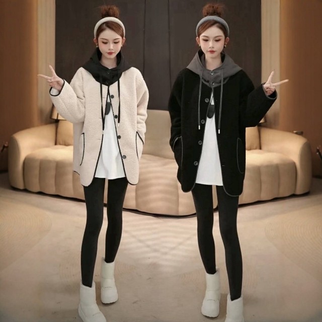 European goods fashion design sensor lamb plug jacket female autumn and ...