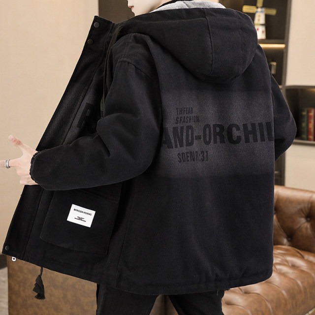 Winter teenager denim jacket men's velvet thickened jacket to overcome ...