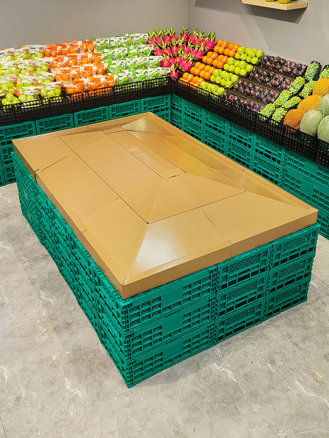Fruit shop display fake bottom slope paper shelf can move supermarket ...
