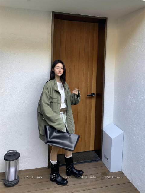 TCCW retro solid color washing and old work jacket for women's spring ...