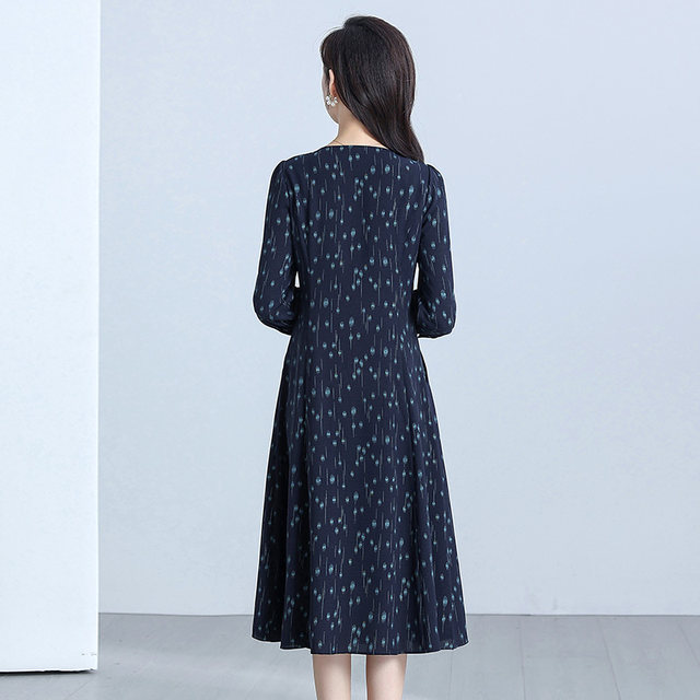 Ellen Point Printing Long -sleeved Temperature Dress 2024 Early Autumn ...
