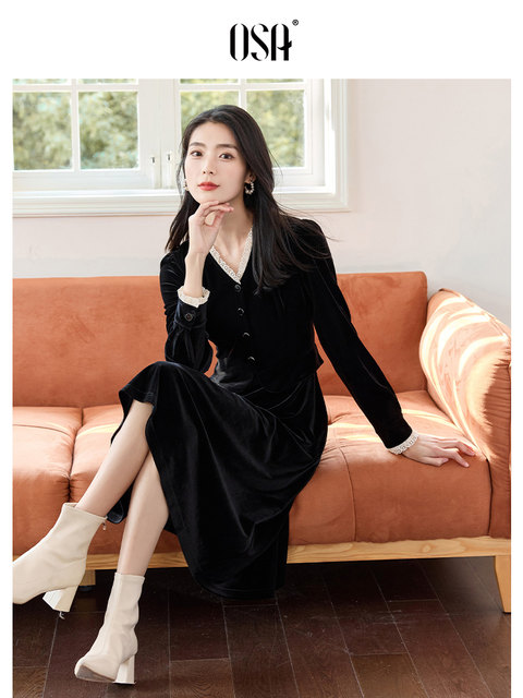 OSA Osa Vocal Velver Velvers Vedic Dress 2024 Winter Winter French French Senior Sister Royal ...