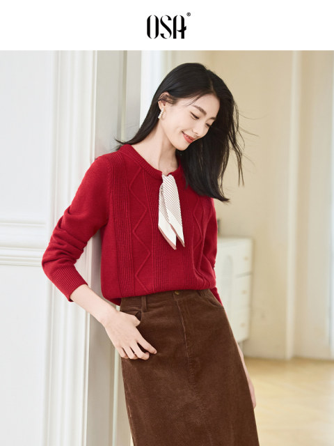 OSA Osha retro plaid diamond ribbon sweater women's 2024 autumn new ...