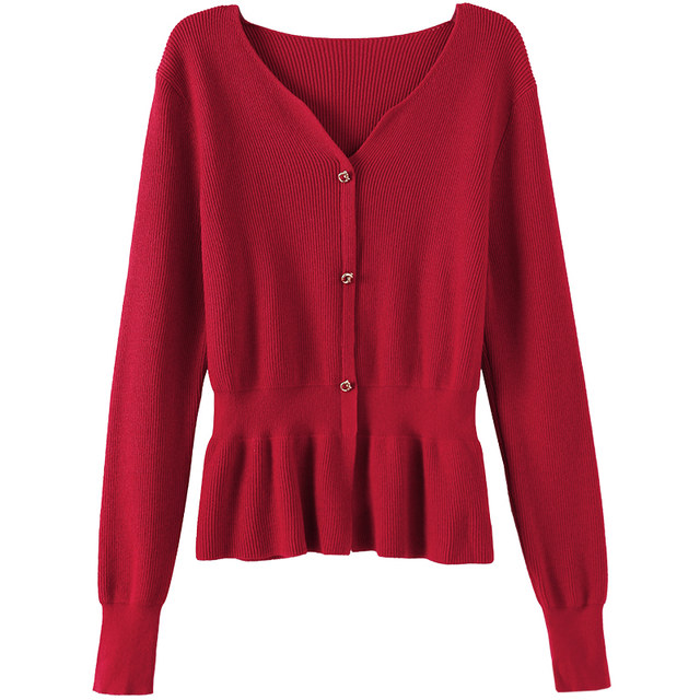 OSA retro red V-neck sweater for women in autumn 2024 new soft and soft ...