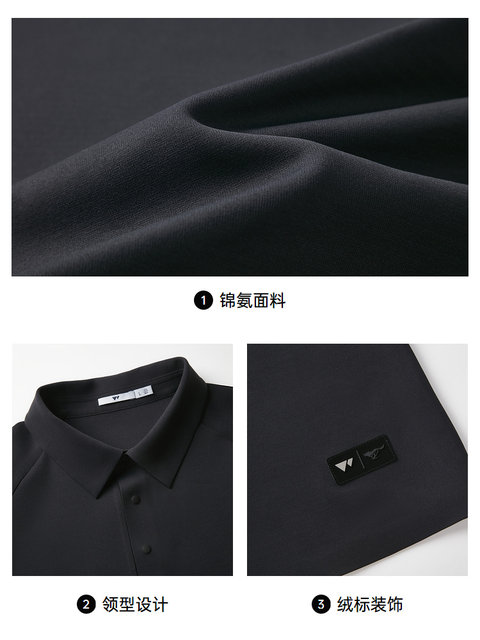 Septwolves black long-sleeved POLO shirt for men in spring and autumn ...