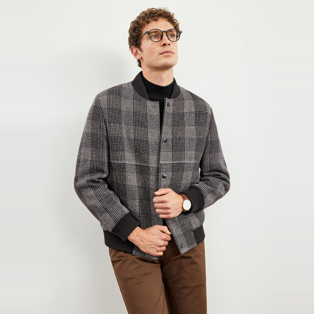 Septwolves baseball collar plaid woolen jacket men's coat autumn new ...