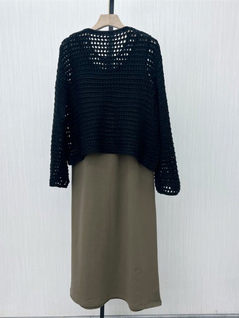 Bar 2025 spring new product dress suit women's hollow knitted blouse suspender skirt two-piece ...