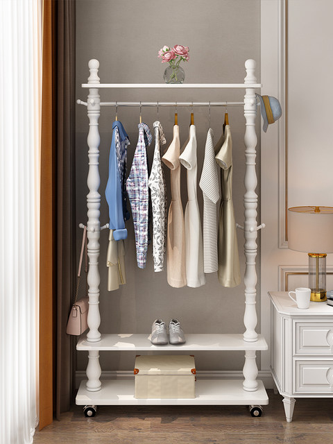 European style clothes rack floor-standing coat rack solid wood foyer ...