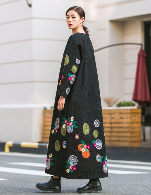 Retro national wind autumn and winter embroidered robe dress original ...