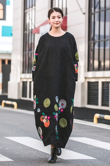 Retro national wind autumn and winter embroidered robe dress original ...