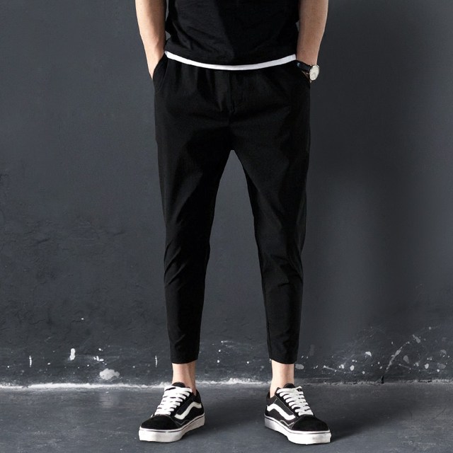 Nine-point pants for men, autumn and winter, plus velvet, small casual ...