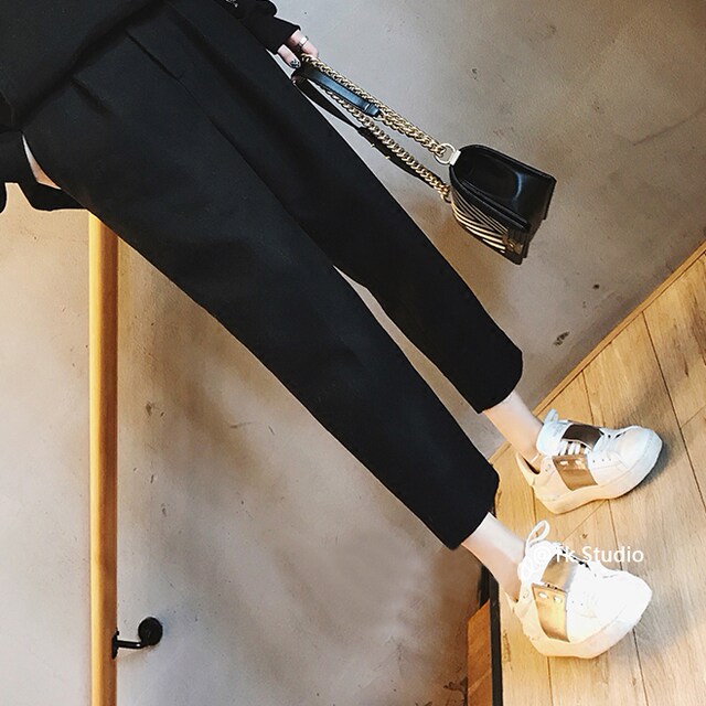 Autumn and winter high-waisted grey woolen pants small feet suit pants ...